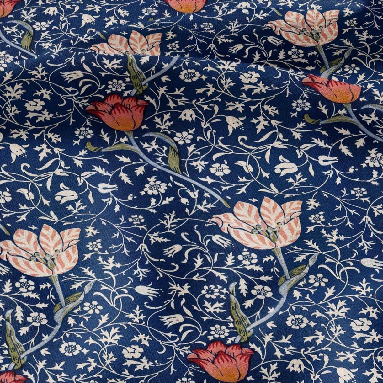 100% linen Vintage Tulip prints fabric - William Morris blue floral 24 ...